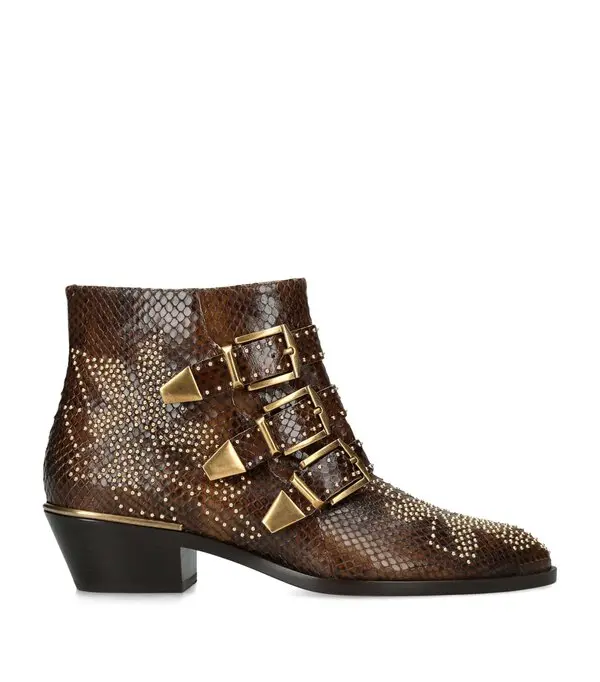 Chloé Studded Leather Western Ankle Boots - Green