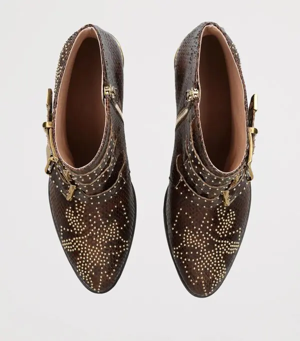Chloé Studded Leather Western Ankle Boots - Green