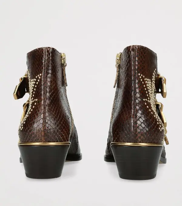 Chloé Studded Leather Western Ankle Boots - Green