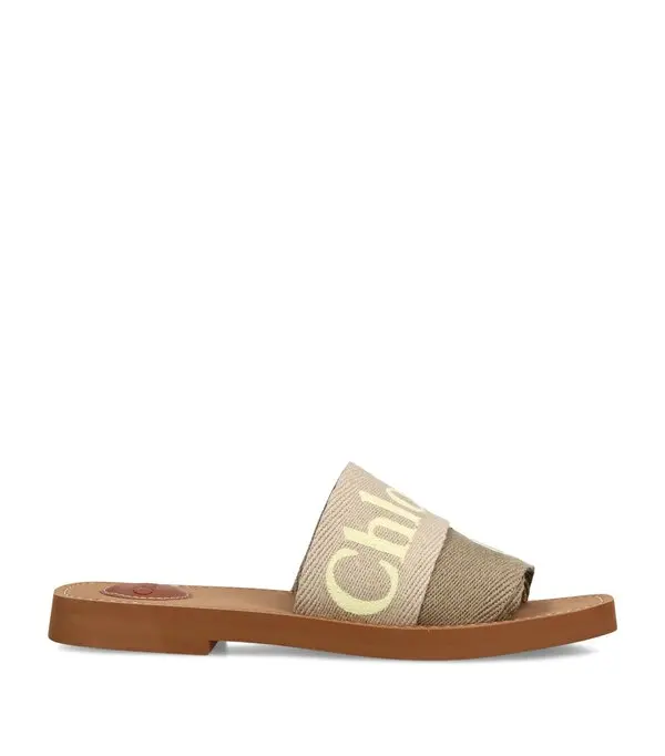 Chloé Canvas Jacquard Woody Flat Sandals - Beige