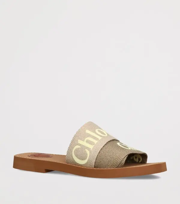 Chloé Canvas Jacquard Woody Flat Sandals - Beige