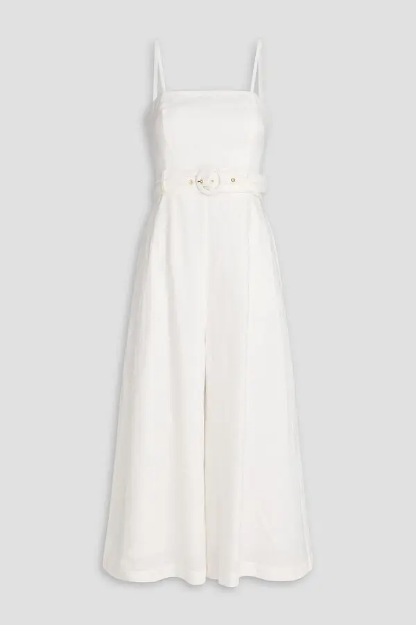 Zimmermann Cropped Belted Linen Wideleg Jumpsuit