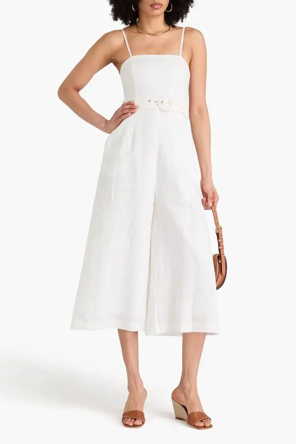 Zimmermann Cropped Belted Linen Wideleg Jumpsuit