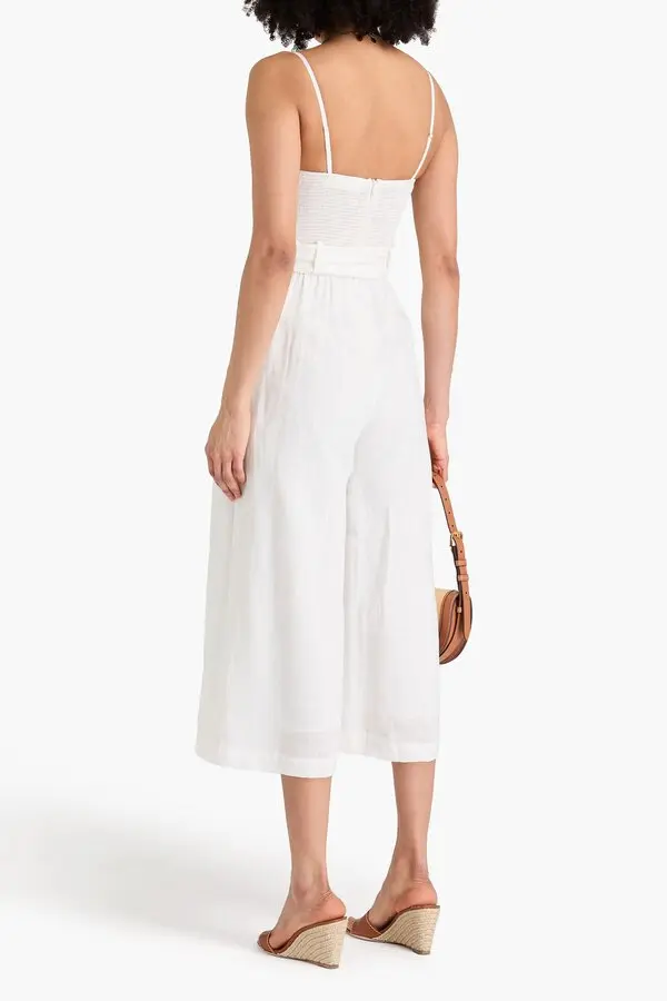 Zimmermann Cropped Belted Linen Wideleg Jumpsuit