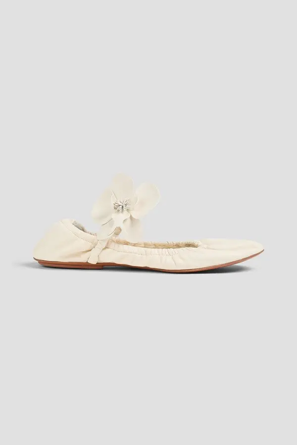 Zimmermann Floralappliquéd Leather Mary Jane Flats - Ecru