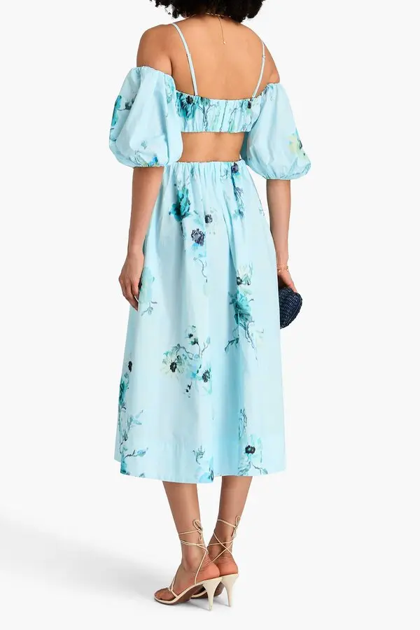 Zimmermann Cropped Coldshoulder Printed Cottonpoplin Top
