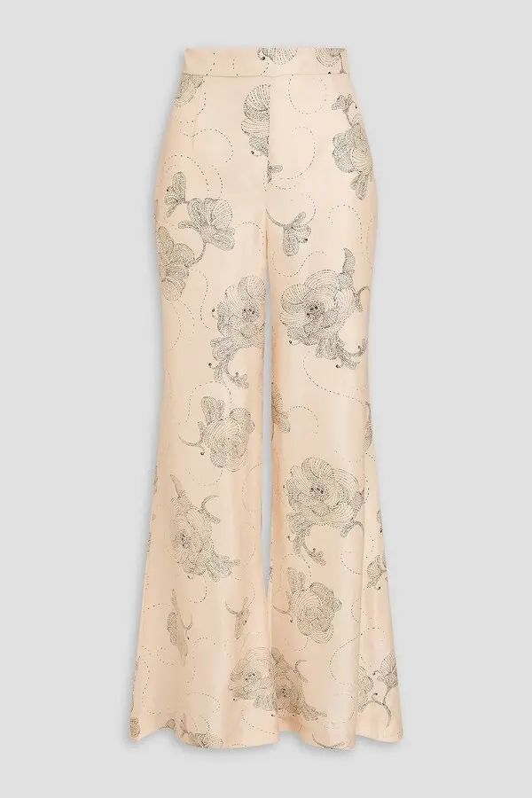 Zimmermann Floralprint Silktwill Flared Pants - Cream
