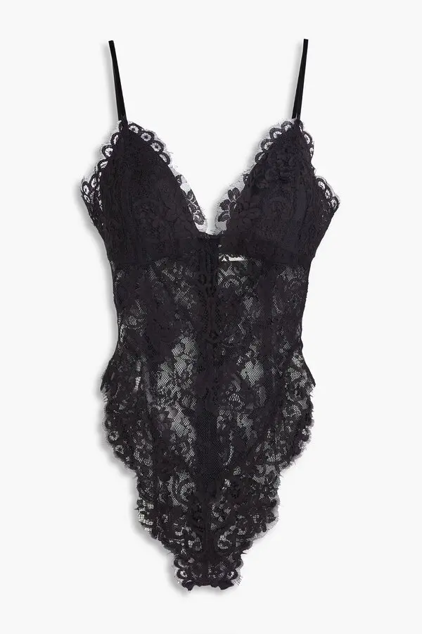 Zimmermann Velvet-trimmed Corded Lace Bodysuit - Black