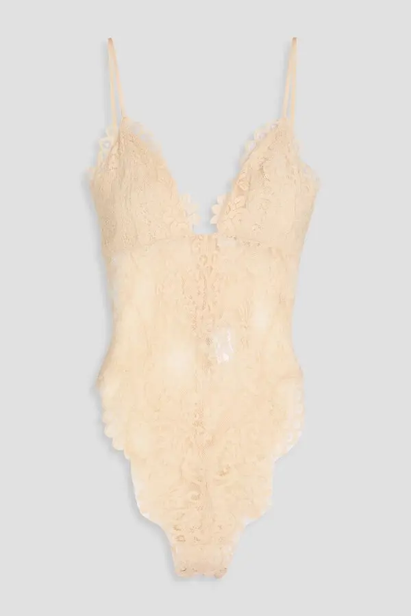 Zimmermann Velvettrimmed Corded Lace Bodysuit - Cream
