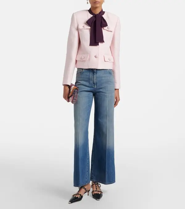 Valentino Garavani Vgold Wide-leg Faded Jeans