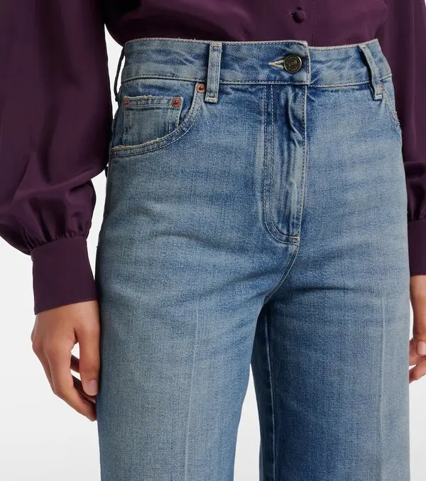 Valentino Garavani Vgold Wide-leg Faded Jeans