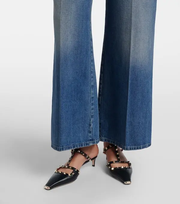 Valentino Garavani Vgold Wide-leg Faded Jeans