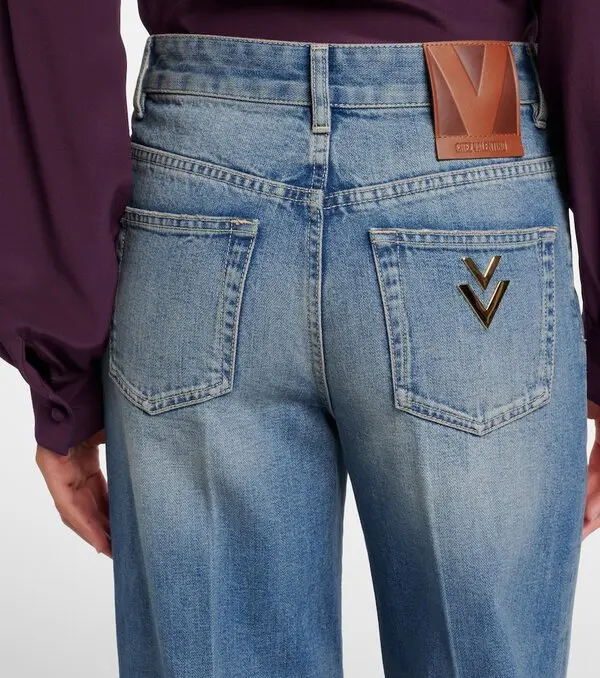 Valentino Garavani Vgold Wide-leg Faded Jeans