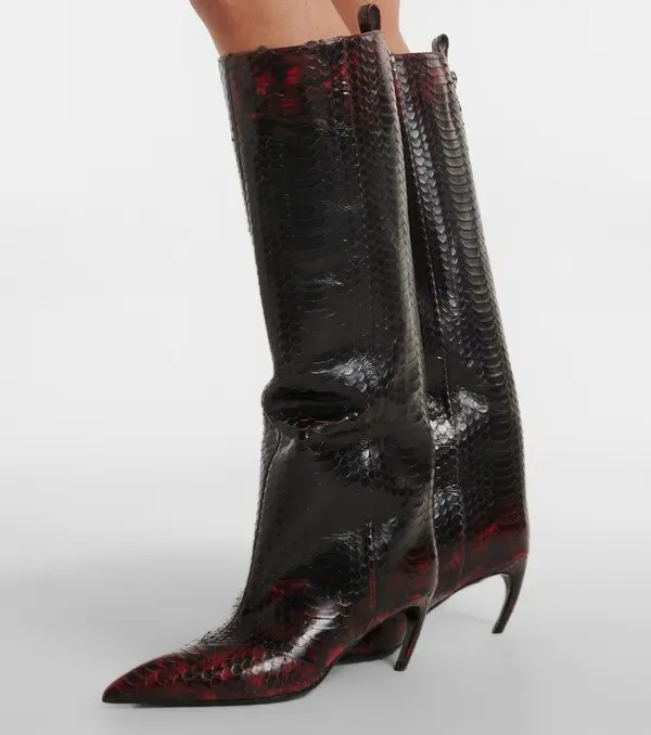 Attico Lea Snake-effect Leather Knee-high Boots - Black