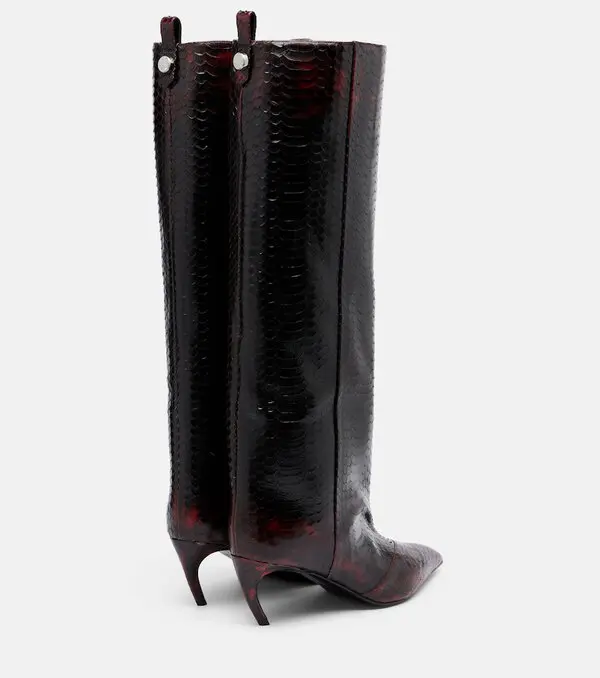 Attico Lea Snake-effect Leather Knee-high Boots - Black
