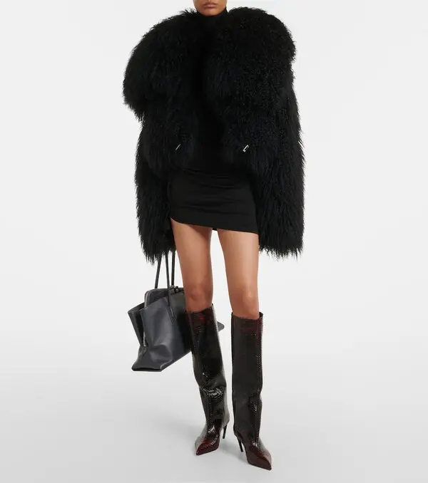 Attico Lea Snake-effect Leather Knee-high Boots - Black