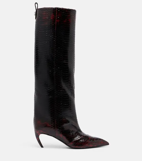 Attico Lea Snake-effect Leather Knee-high Boots - Black