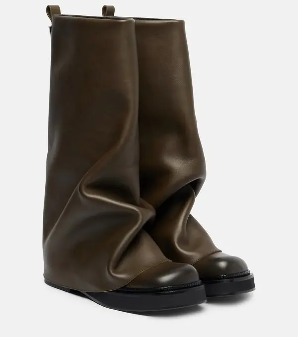 Attico Robin Leather Combat Boots - Green