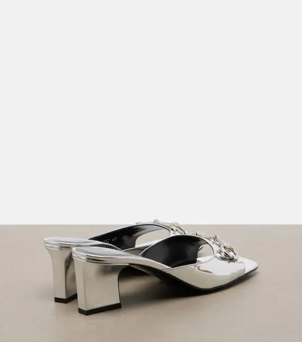 Gucci Signora Horsebit Metallic Leather Mules