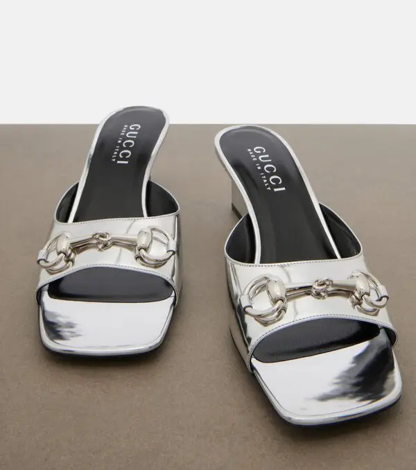 Gucci Signora Horsebit Metallic Leather Mules