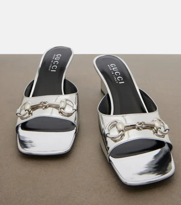 Gucci Signora Horsebit Metallic Leather Mules