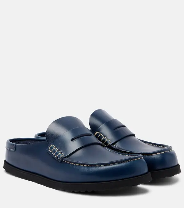 BIRKENSTOCK Naples Leather Mules - Blue