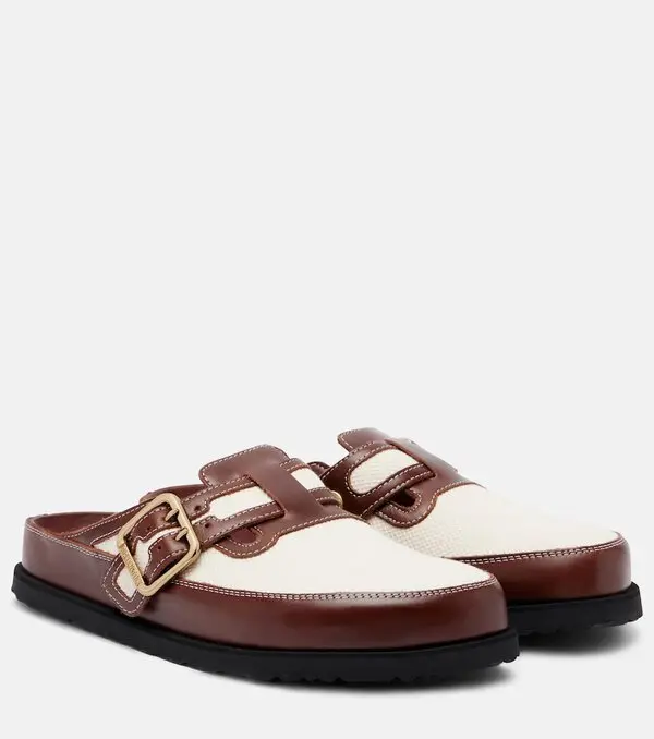 BIRKENSTOCK Boston Leather-trimmed Woven Clogs - White