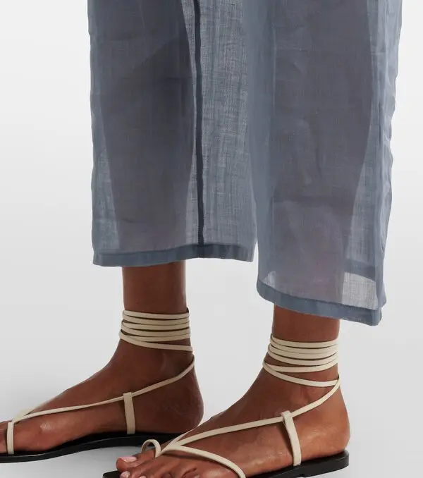 LESET Niko Cropped Wide-leg Ramie Pants - Blue