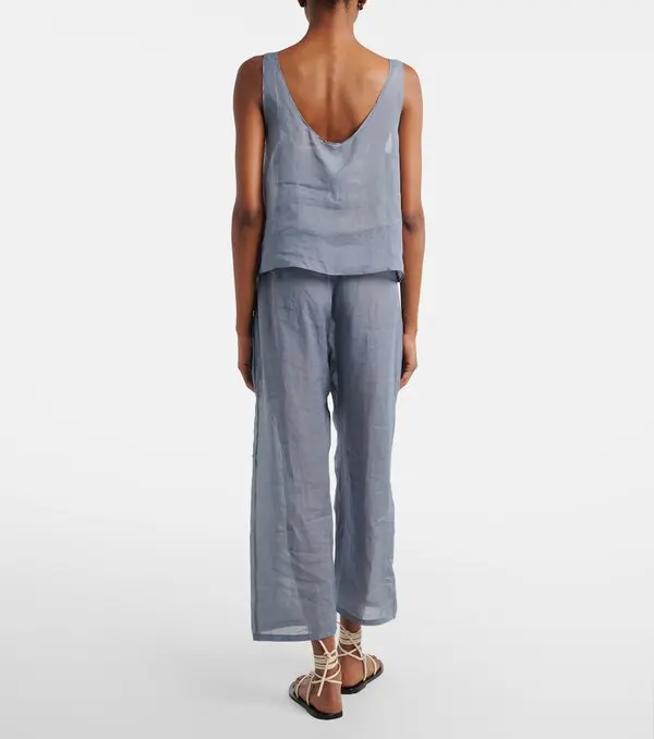 LESET Niko Cropped Wide-leg Ramie Pants - Blue