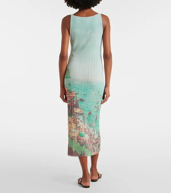 Staud Bryn Printed Compact Knit Midi Dress