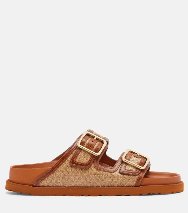 BIRKENSTOCK Arizona Woven Sandals With Leather Trim - Beige
