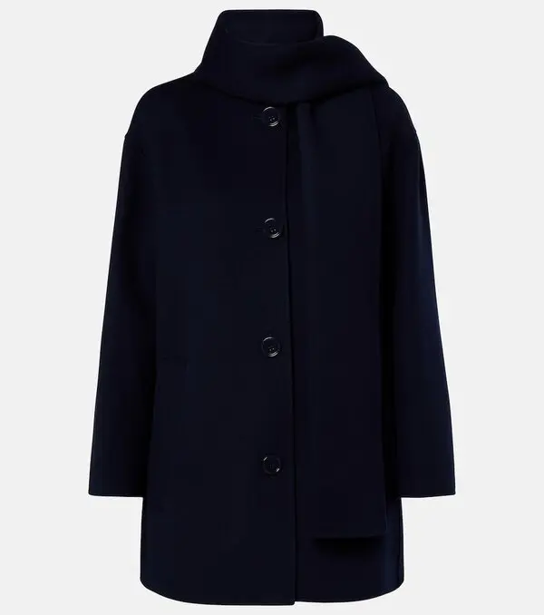 Max Mara Wool Coat With Detachable Scarf - Blue