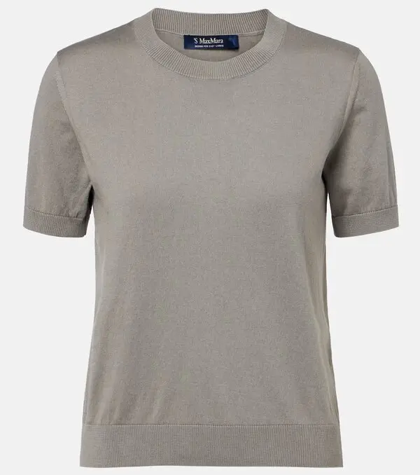 Max Mara Cotton, Silk, And Cashmere Short-sleeve Top - Grey