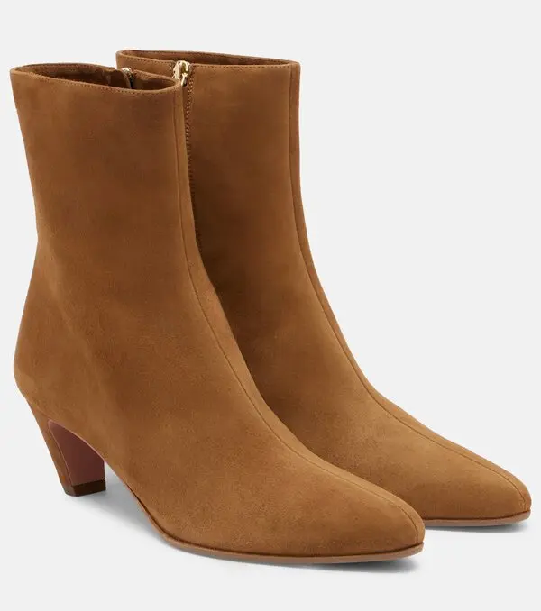 AQUAZZURA Suede Zip-up Pointed Toe Ankle Boots - Beige