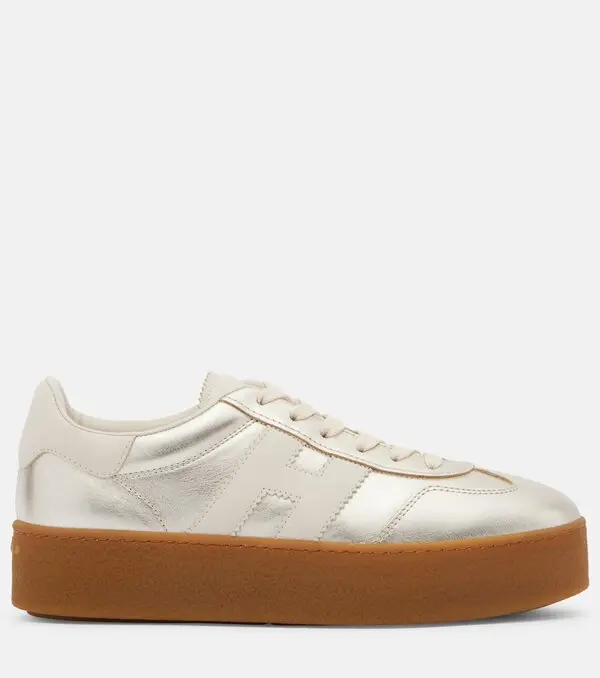 Hogan Metallic Leather Platform Sneakers - Silver