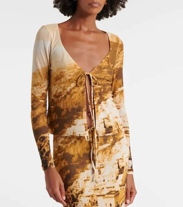Staud Avani Printed Mesh Top - Yellow