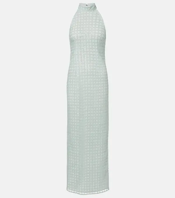 ROTATE BY BIRGER CHRISTENSEN Sequined Mesh Halterneck Gown - Blue