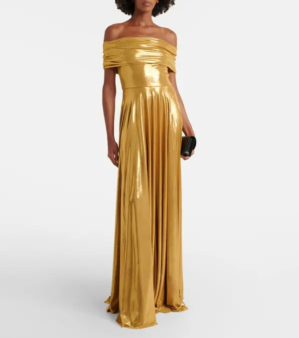 Norma Kamali Off-shoulder Lamè Gown