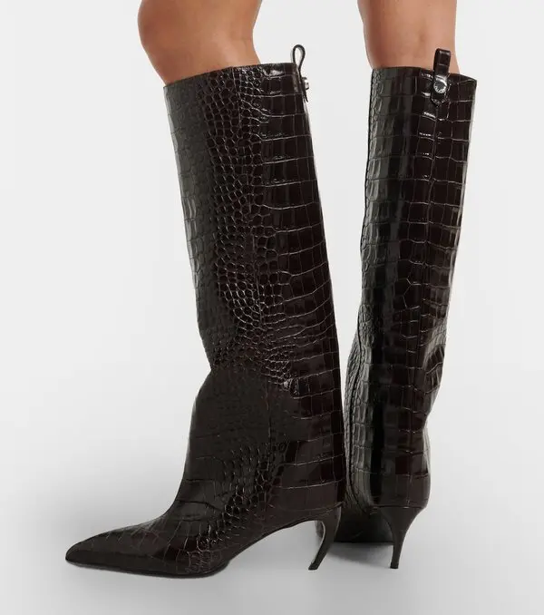 Attico Lea Croc-effect Leather Knee-high Boots - Brown