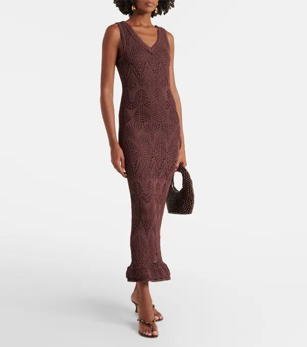 Staud Roan Open-knit Midi Dress - Brown