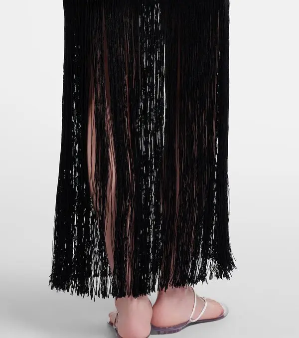 Alaïa Fringed Ribbed-knit Skirt