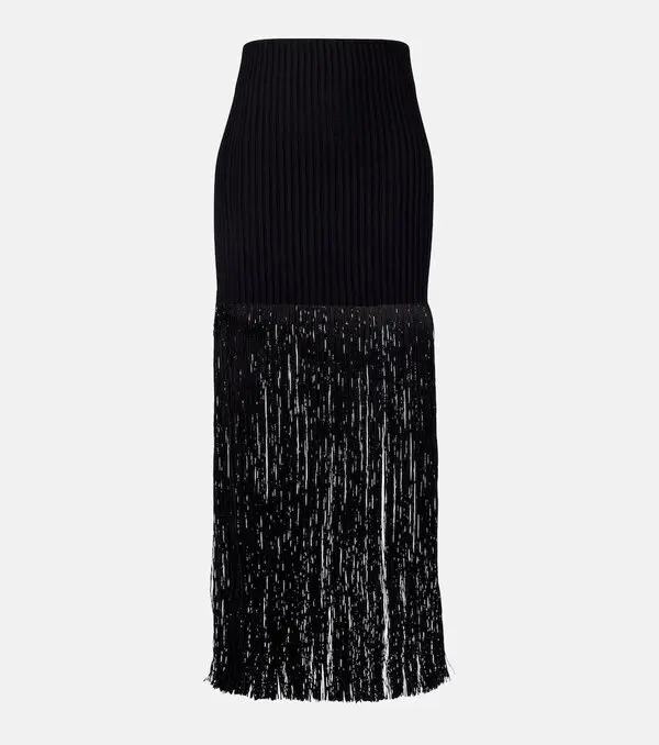 Alaïa Fringed Ribbed-knit Maxi Skirt - Black