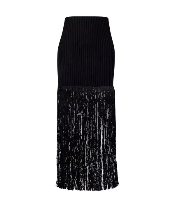 Alaïa Fringed Ribbed-knit Maxi Skirt - Black