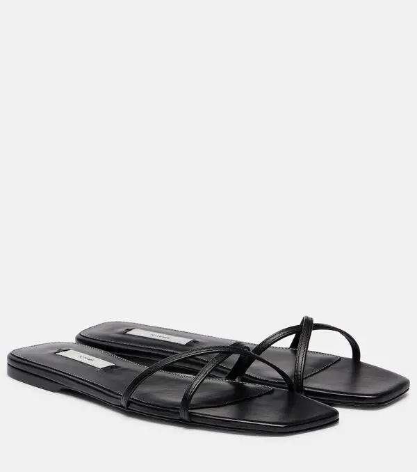 TOTEME Square Open Toe Leather Slides - Black