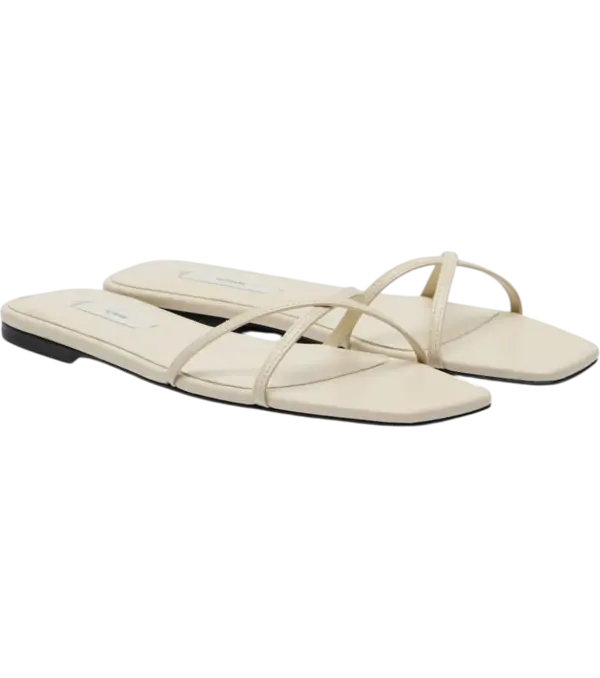 TOTEME Square Open Toe Leather Slides - White