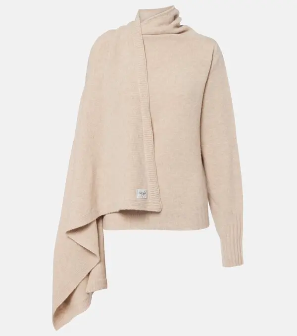 Attico Virgin Wool Sweater With Scarf Detail - Beige