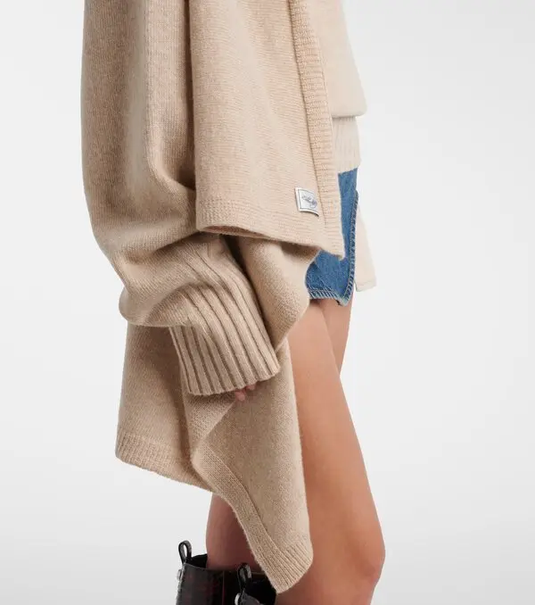 Attico Virgin Wool Sweater With Scarf Detail - Beige