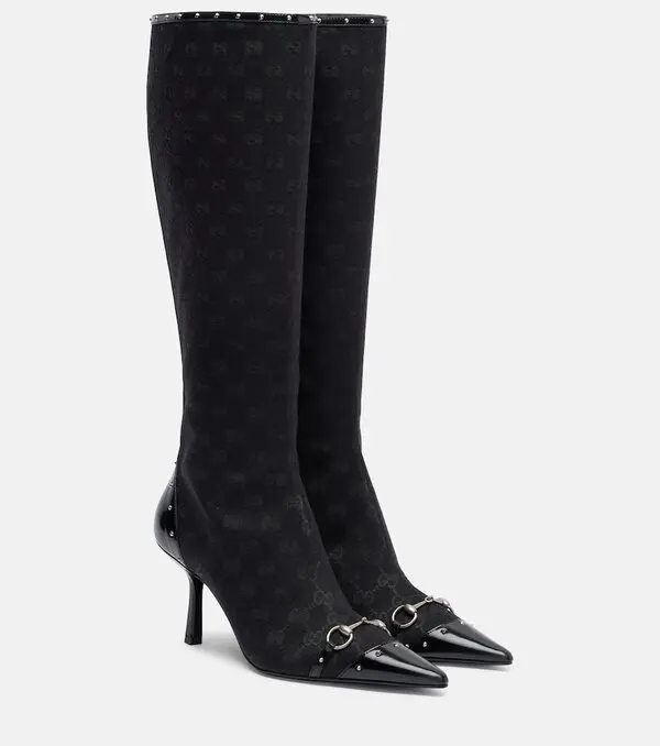 Gucci Savoy Horsebit Gg Canvas Knee-high Boots - Black
