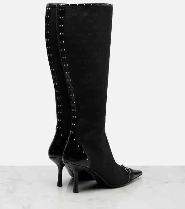 Gucci Savoy Horsebit Gg Canvas Knee-high Boots - Black
