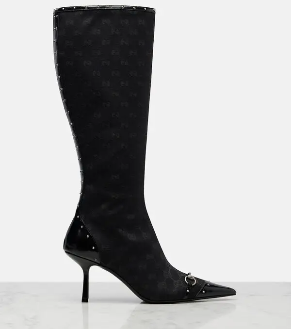 Gucci Savoy Horsebit Gg Canvas Knee-high Boots - Black